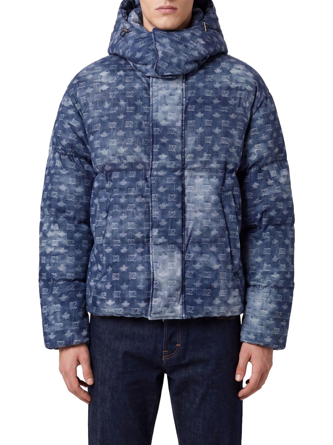 DSQUARED2 Dsquared2 Monogram Print Quilted Down Jacket with Drawstring Hood